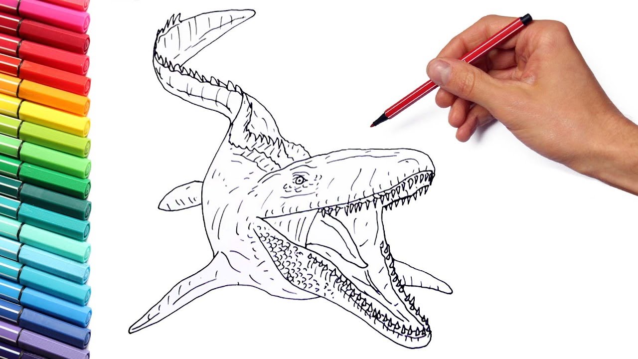Drawing and Coloring The Mosasaur From Jurassic World - Dinosaur Color Pages for Kids