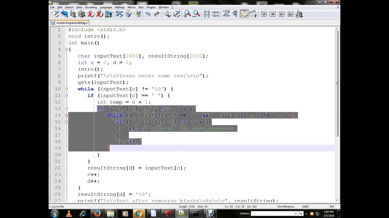 REMOVE EXTRA SPACE FROM  STRING C PROGRAM