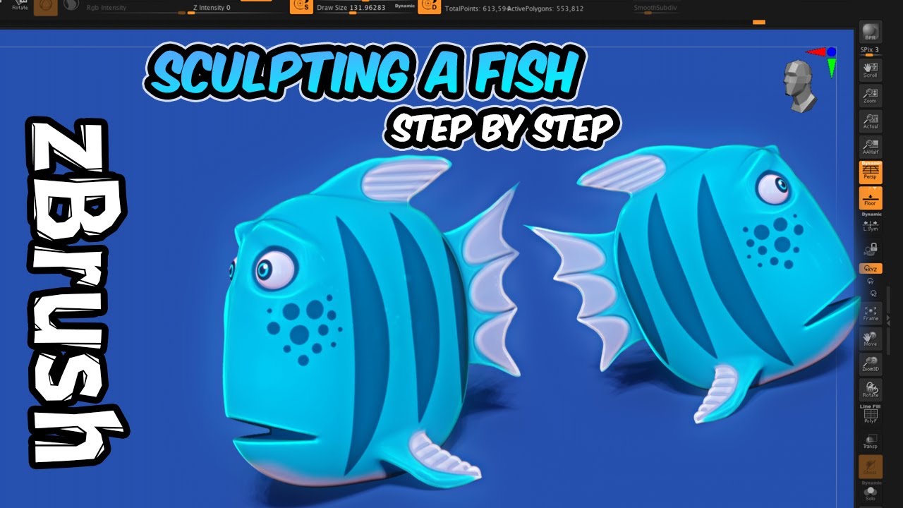 Sculpting & Painting a Cute Cartoon Fish in ZBrush