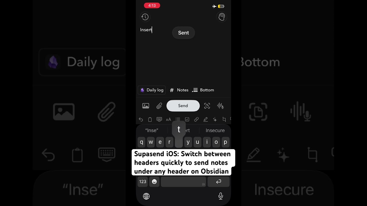 How to take notes quickly under headers in Obsidian notes using Supasend? #obsidian #ios #appstore