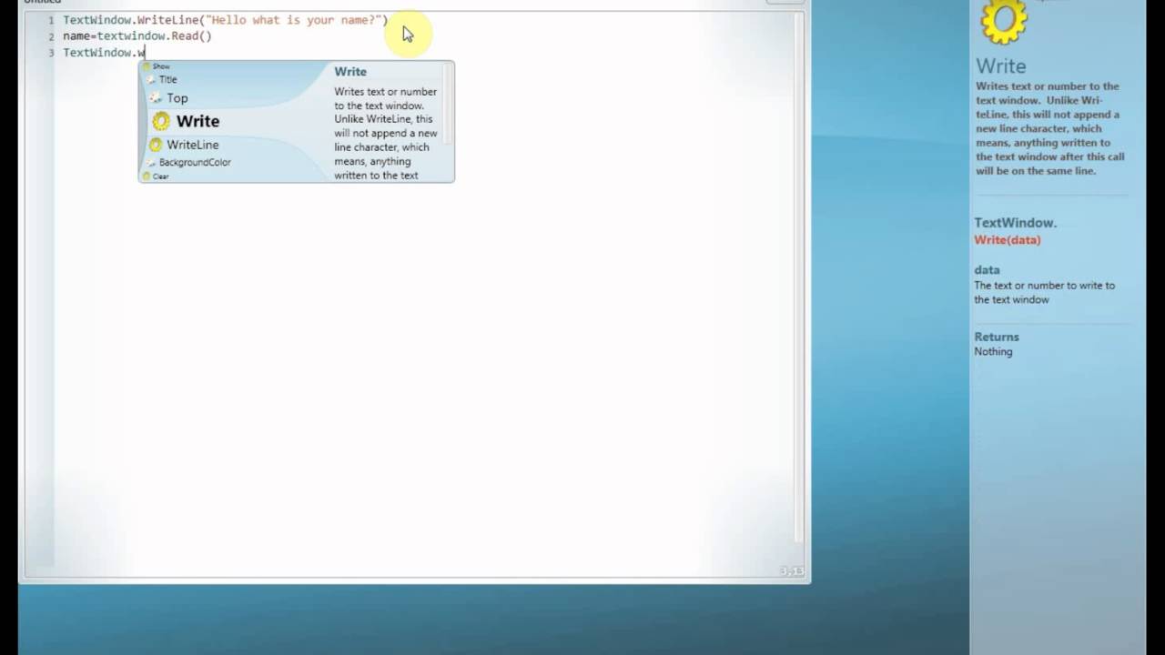 Lesson 2 in Small basic