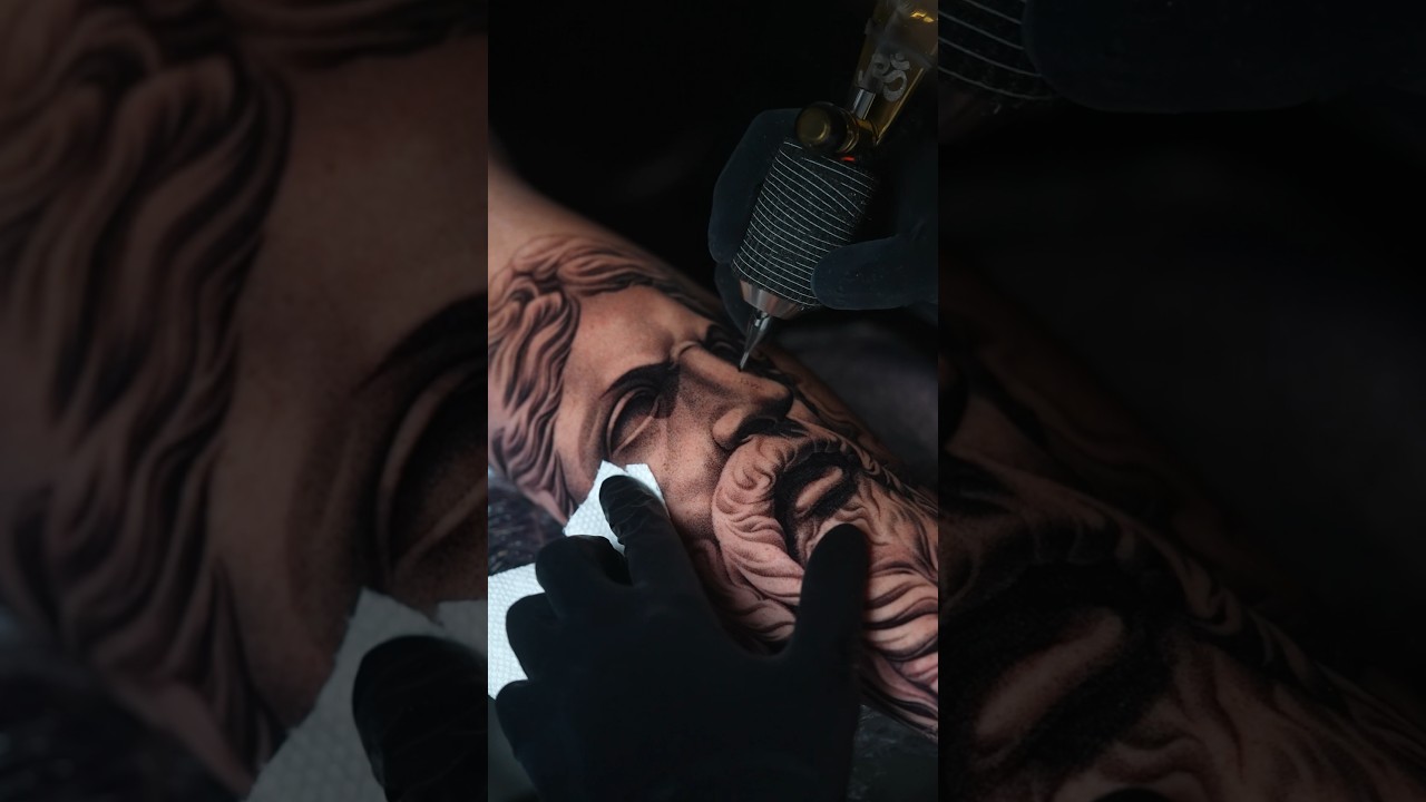10 Hour Black and Grey Zeus Tattoo.. 🗿
