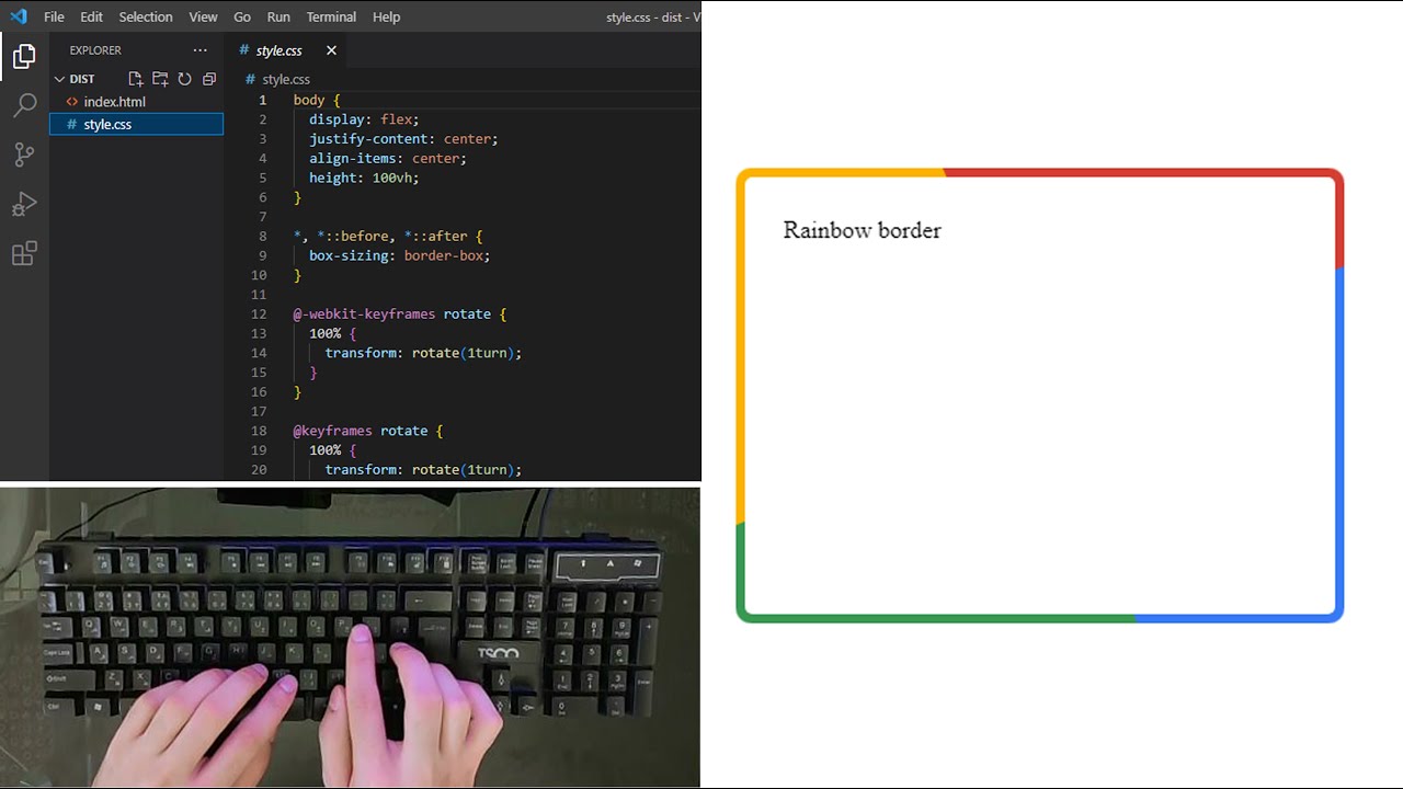 ASMR Programming - Rainbow Rotating Border in HTML and CSS - No Talking