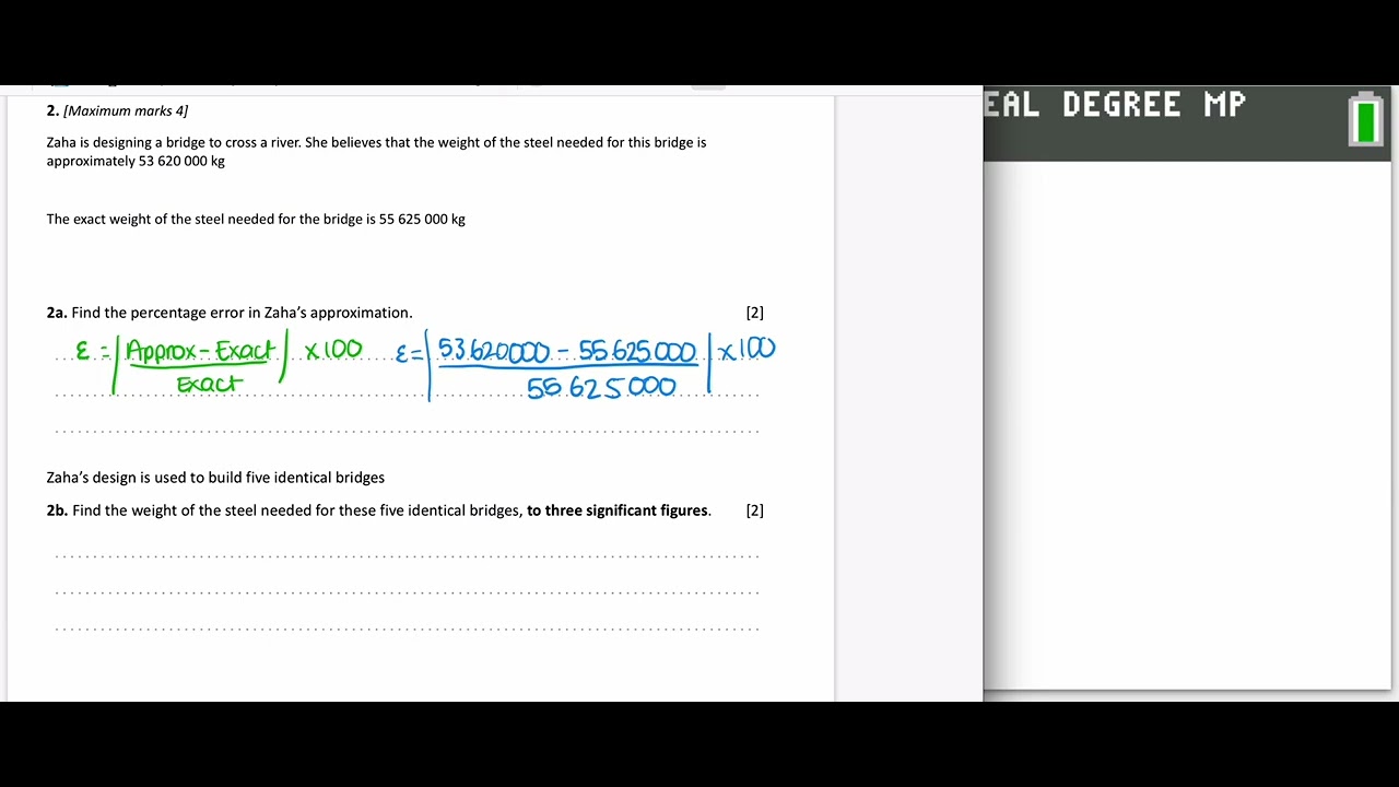 Percentage error and approximation - SLAI worked exam question