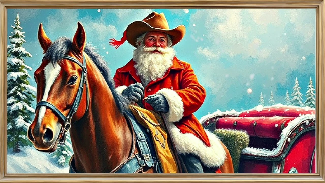 COWBOY SANTA WINTER SCREENSAVER | COUNTRY CHRISTMAS FRAME TV ART | Christmas Music Playlist