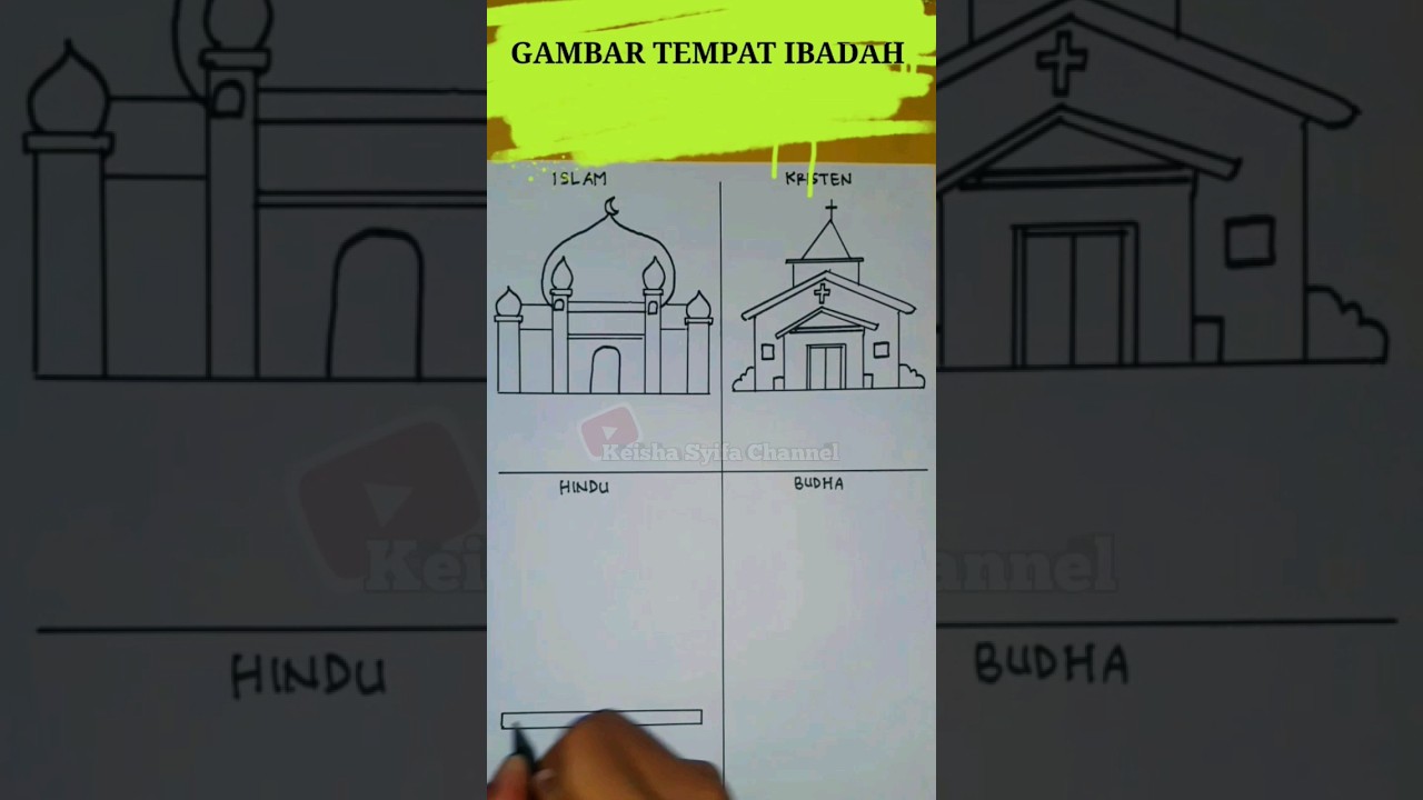 cara gambar tempat ibadah #shorts #shortsvideo #tempatibadah