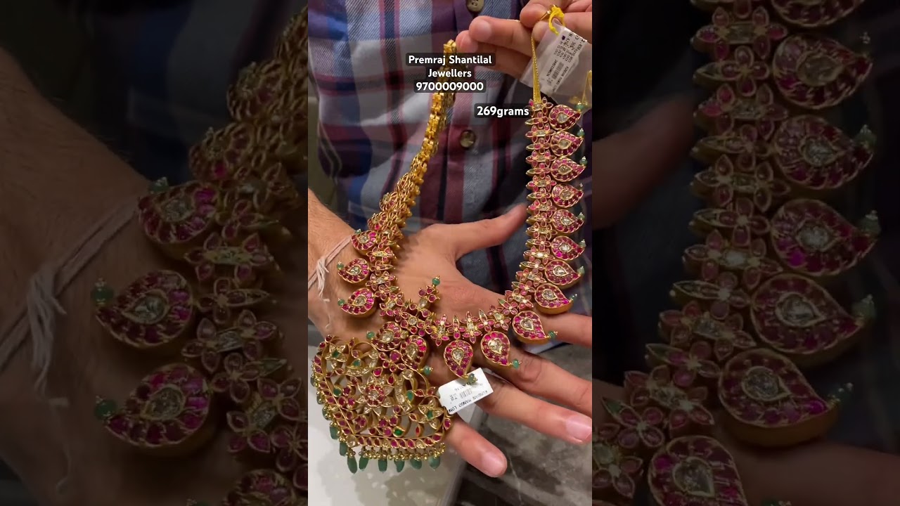 Double Sided Mango Haram With Polki & Rubies With Weight #goldjewellery #kundanjewellery #mangoharam