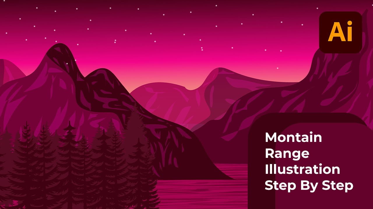 Mountain range drawing by illustrator| Step by step.