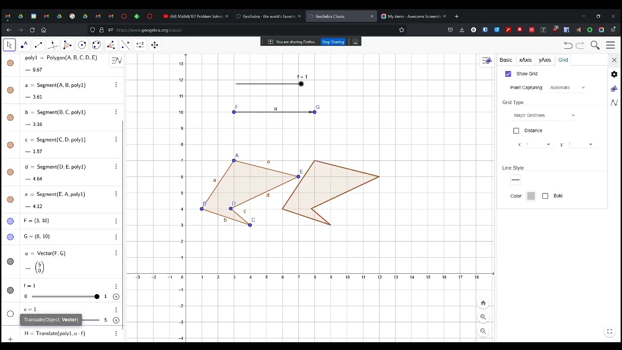 Translation Animation in Geogebra