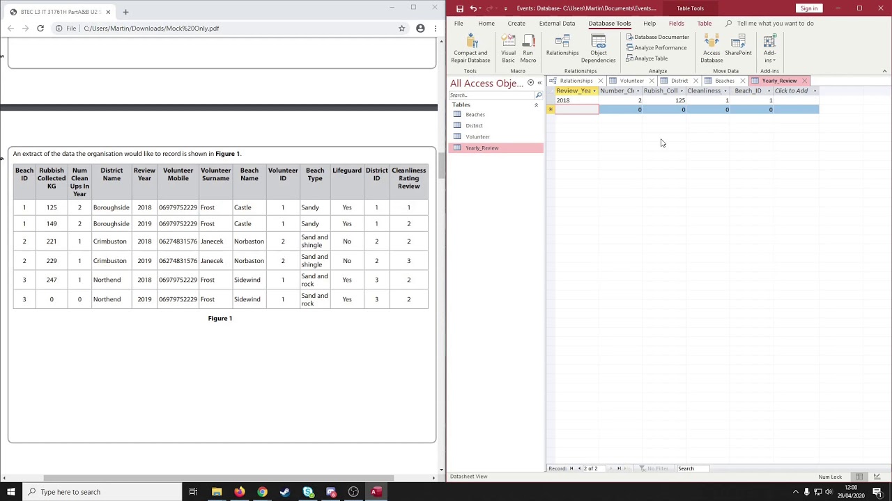 Database Mock Activity 1  - Data Entry