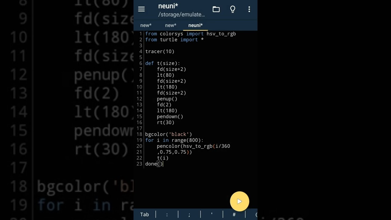 make a colorful design with Python #py3 #pydroid3 #python