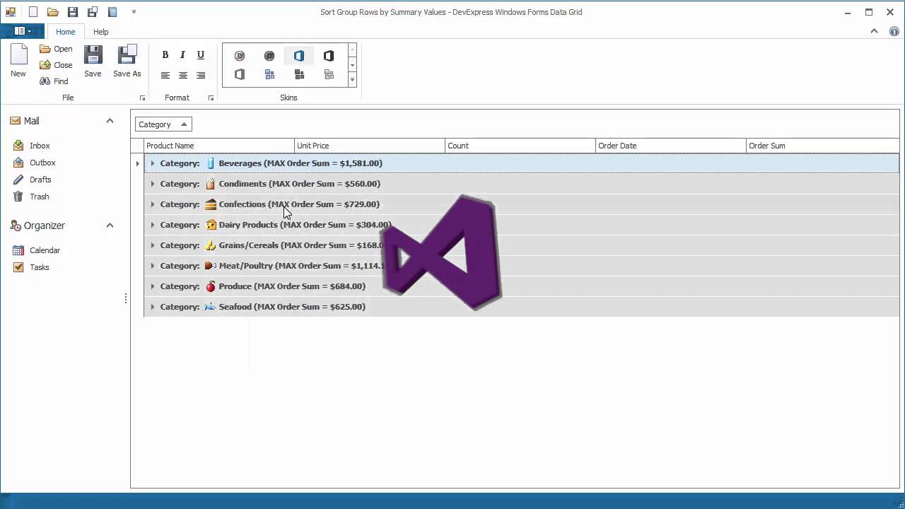 DevExpress WinForms Grid: Sort Group Rows By Summary Values
