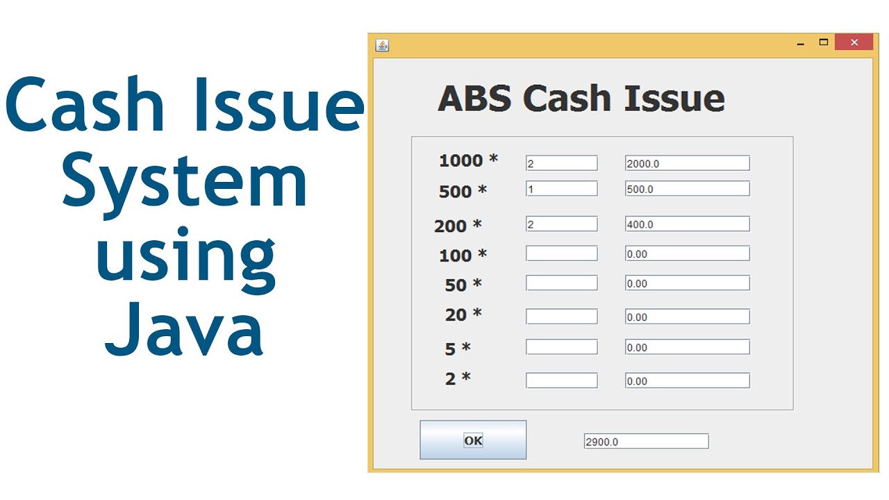 Cash Issue System using  Java Swing | java project