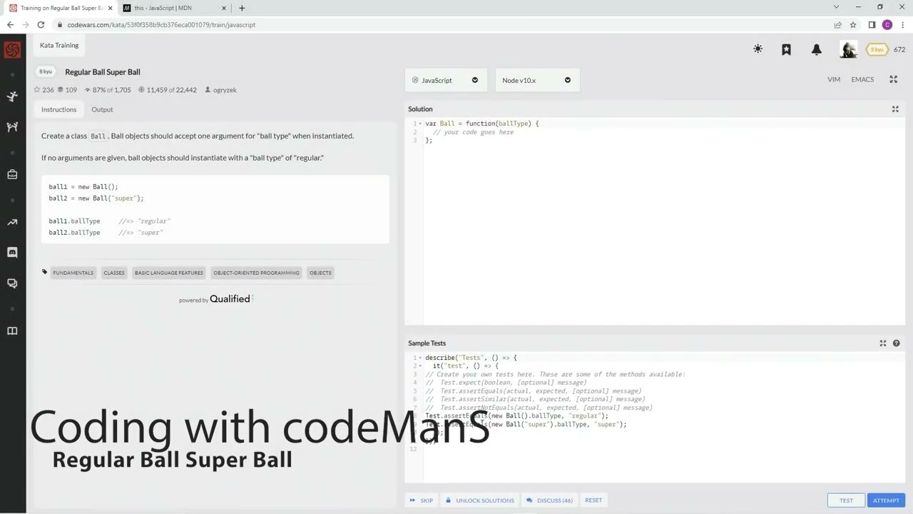 (Archived) Codewars 8 kyu Regular Ball Super Ball JavaScript