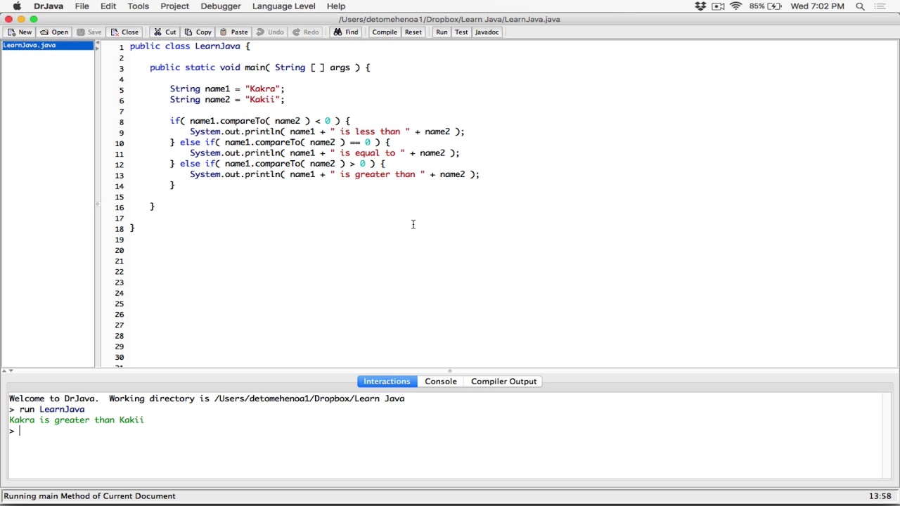 93. Comparing Strings: compareTo() method - Learn Java