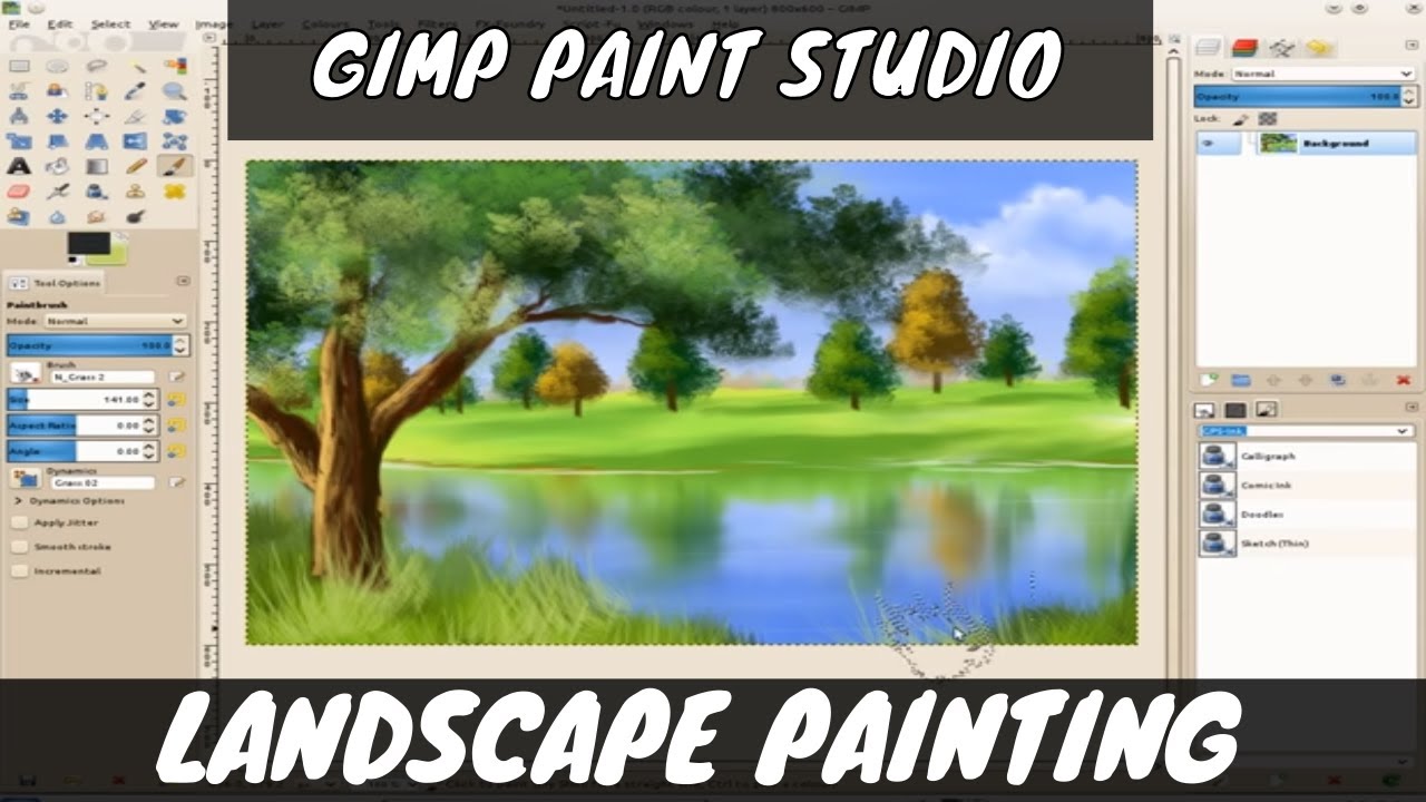 Landscape painting using GIMP Paint Studio