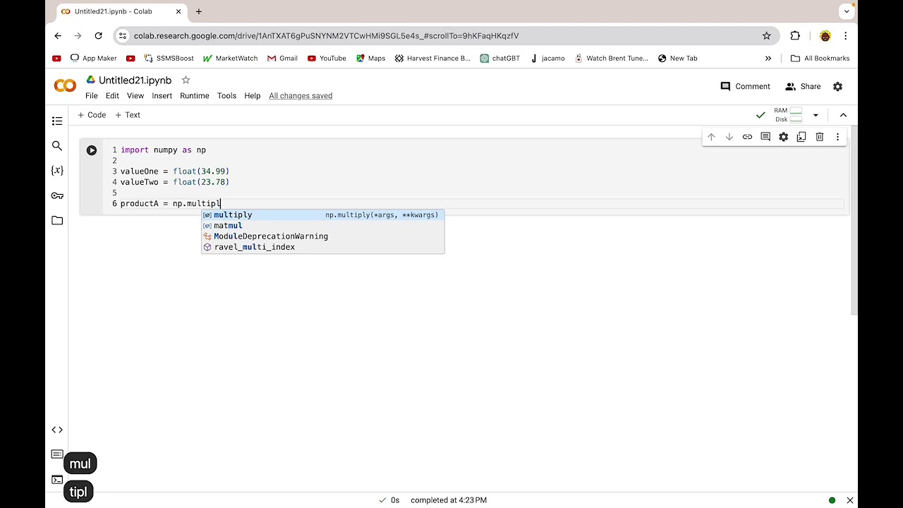 Python Numpy Multiply Function