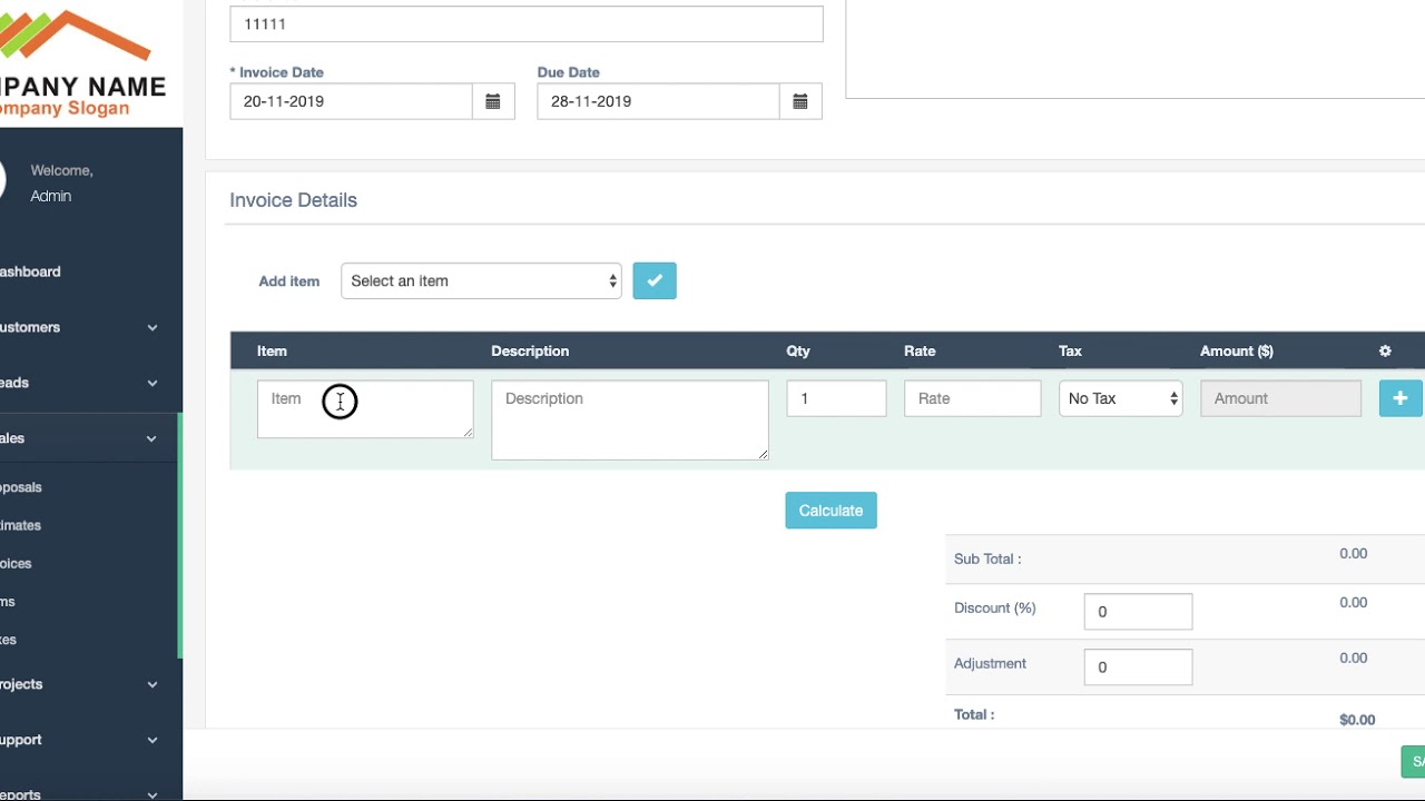 Create Invoices in crm - PDF Billing Script PHP - www.phpcrmsystem.com