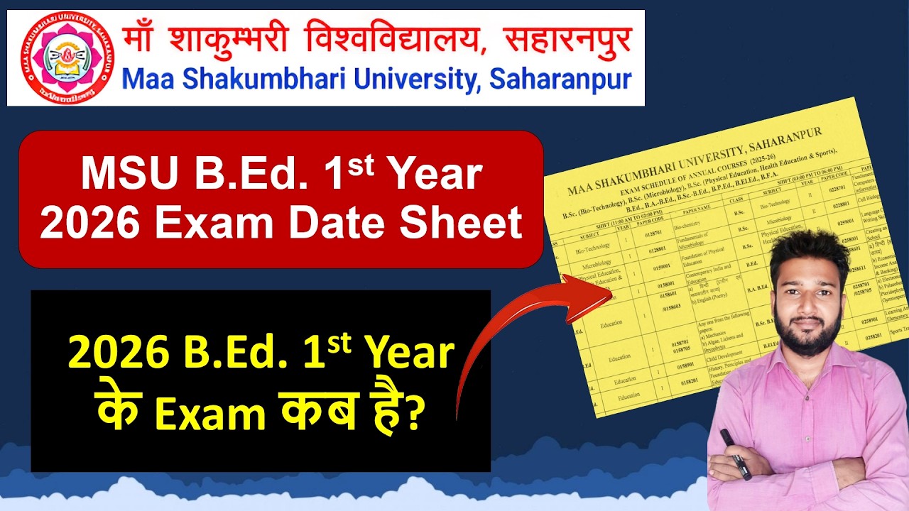 Maa Shakumbhari University B.Ed 1st year Date Sheet 2026, MSU Saharanpur BEd Date Sheet 2026
