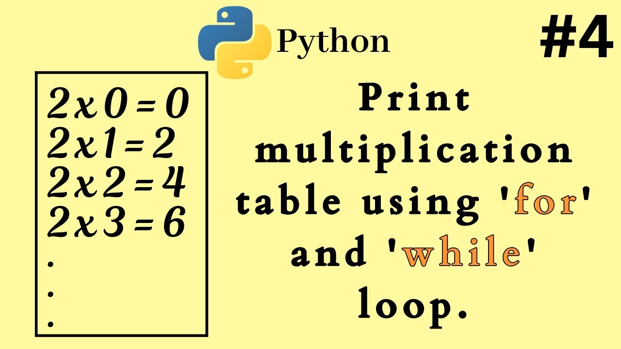 print multiplication table using for and while loop by python programming