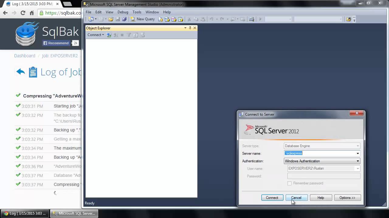SQL Server backup & restore using SqlBak.com