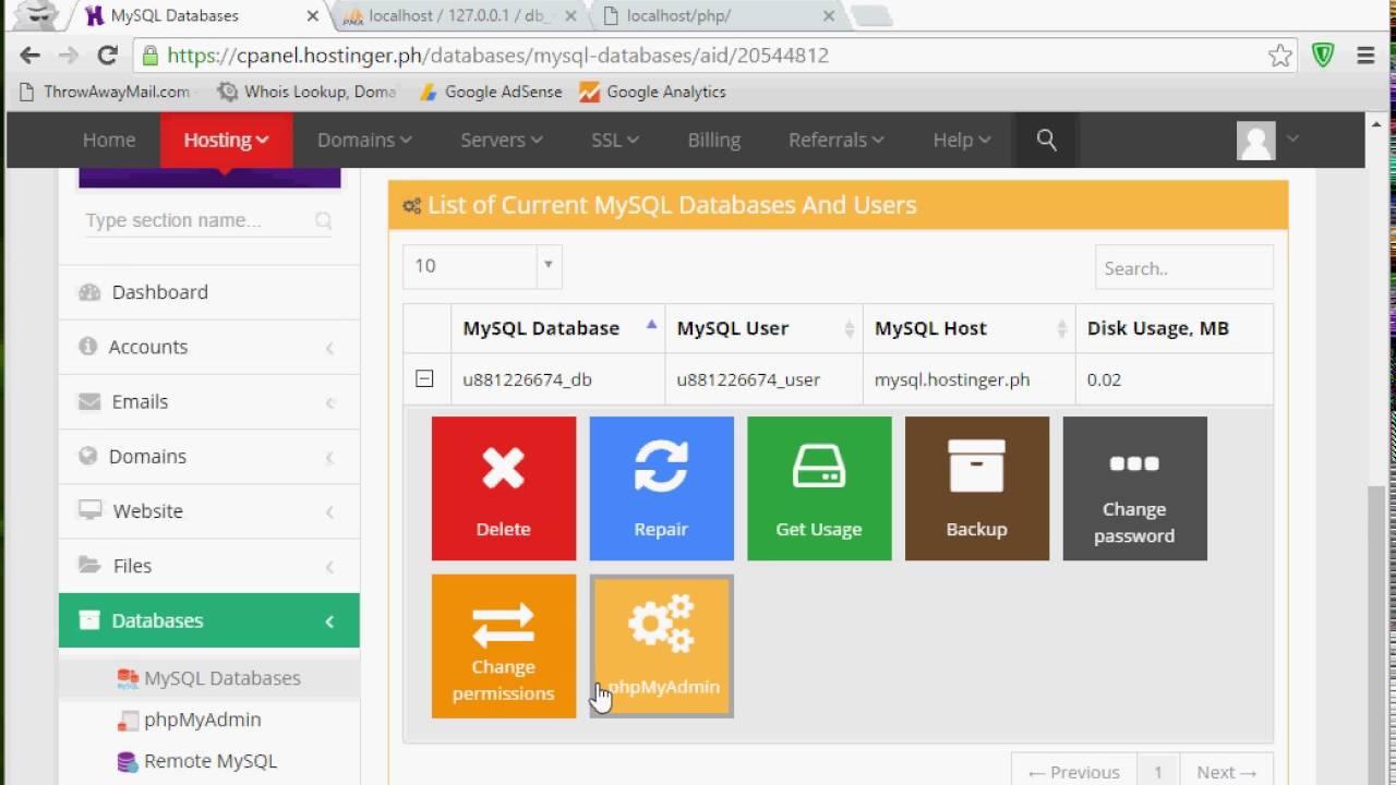 How to connect database on webhosting