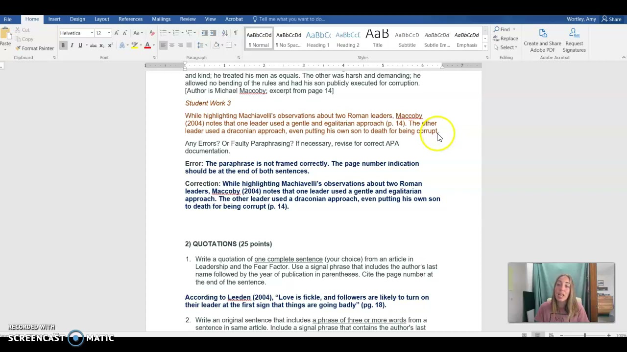 APA format worksheet key and walk-through