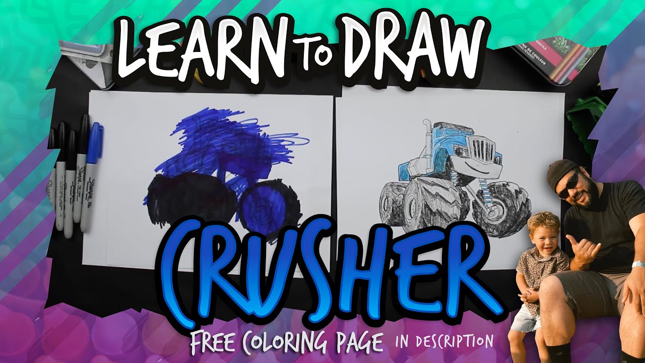 LEARN HOW TO COLOR MONSTER TRUCK CRUSHER FROM BLAZE & THE MONSTER MACHINES WITH A FREE COLORING PAGE
