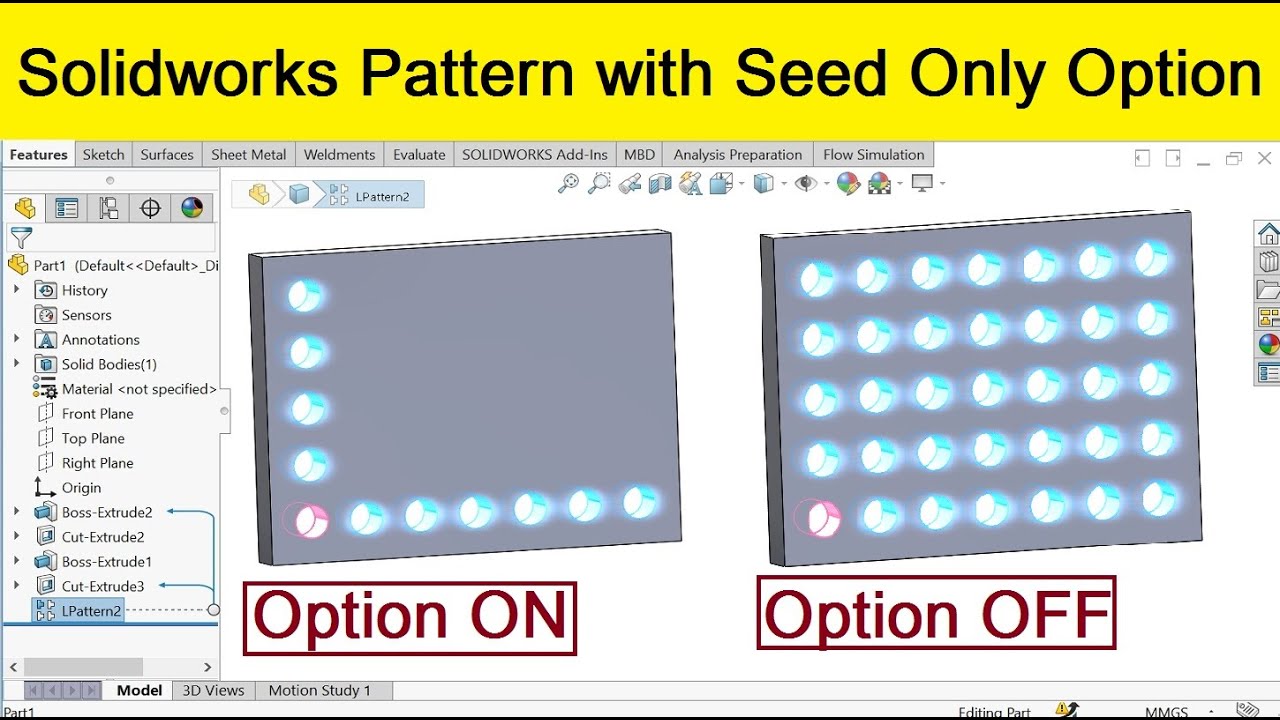Solidworks linear pattern with seed only option