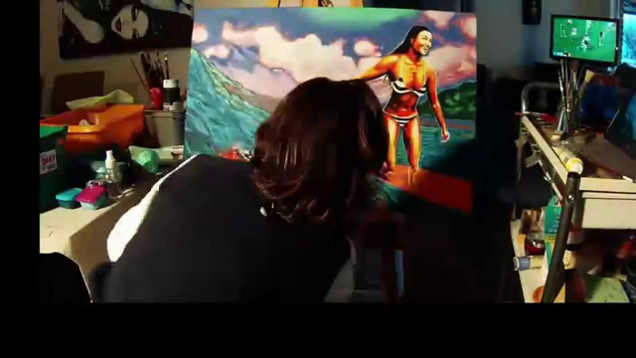 Surfer Girl Timelapse Acrylic Painting Demo - with Farah Caudwell