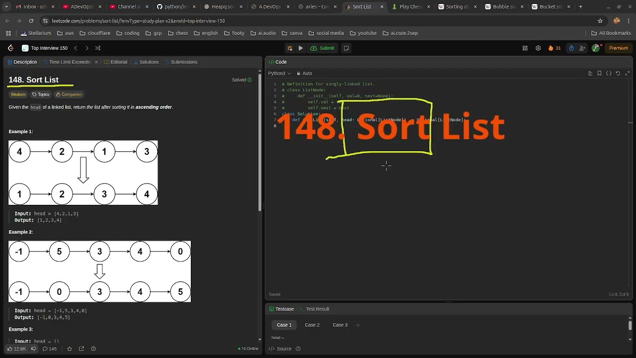Leetcode MEDIUM Problem 148. Sort List | DevOps Python Practice