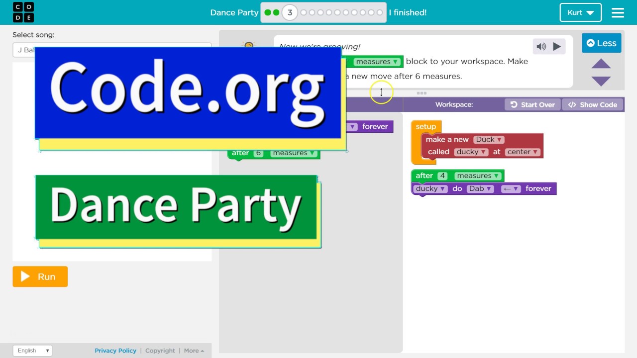 Dance Party Puzzle 3 - Code.org Tutorial with Answers