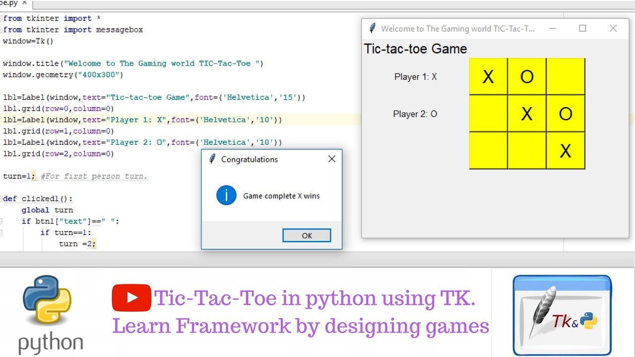 Tic-Tac-Toe in python using Tkinter | Game Development | Python