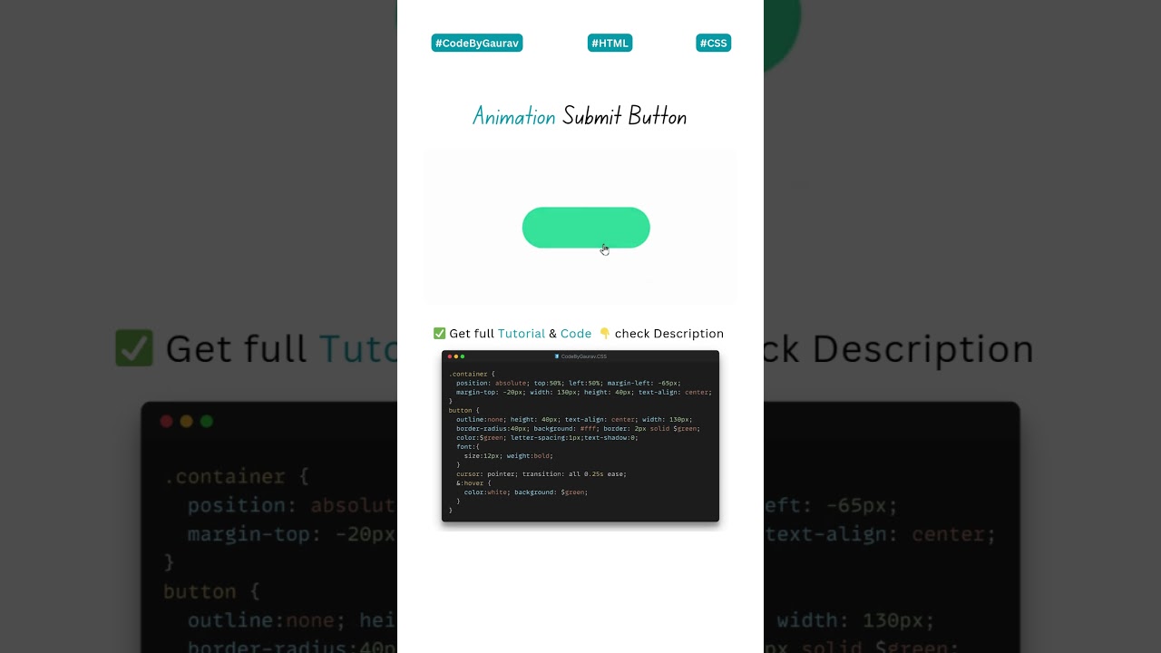 🚀 Animated Submit Button Using HTML & CSS #webdevelopment #coding #animation #shorts