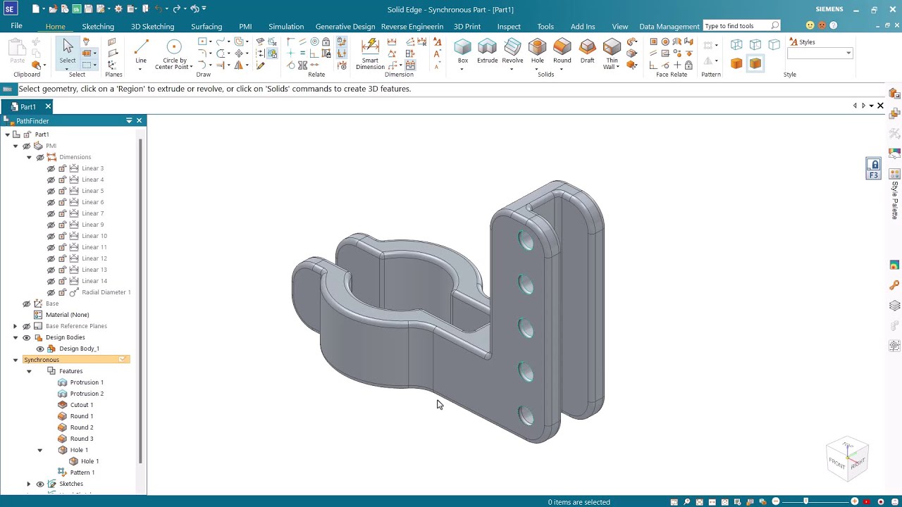 Designcenter Solid Edge Tutorial: How to design a part using synchronous technology