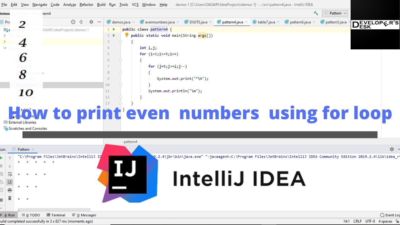 How to print even numbers using for loop | Java | Intellij Idea