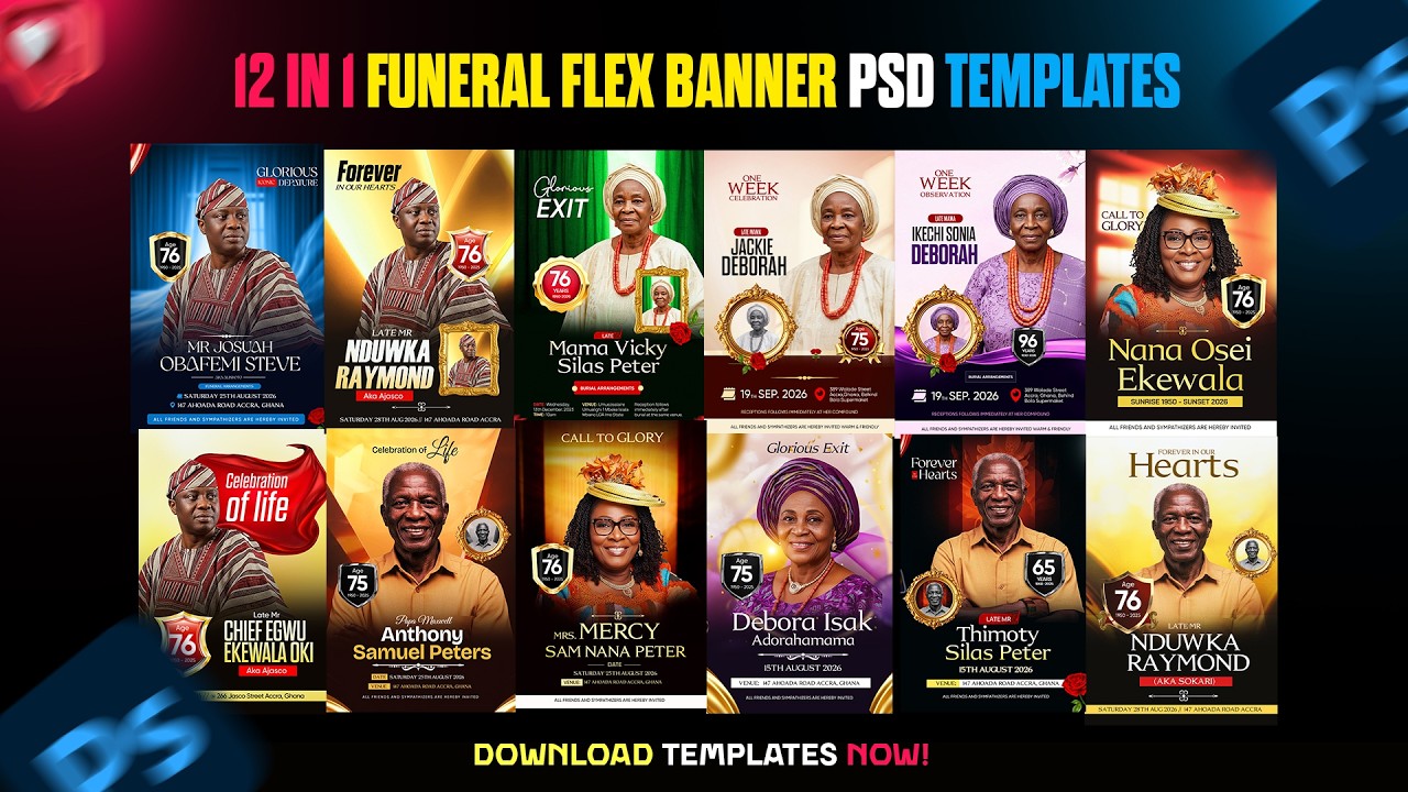 12 in 1 Funeral Flex Banner PSD TemplateS Pack  For Designers and Printshops