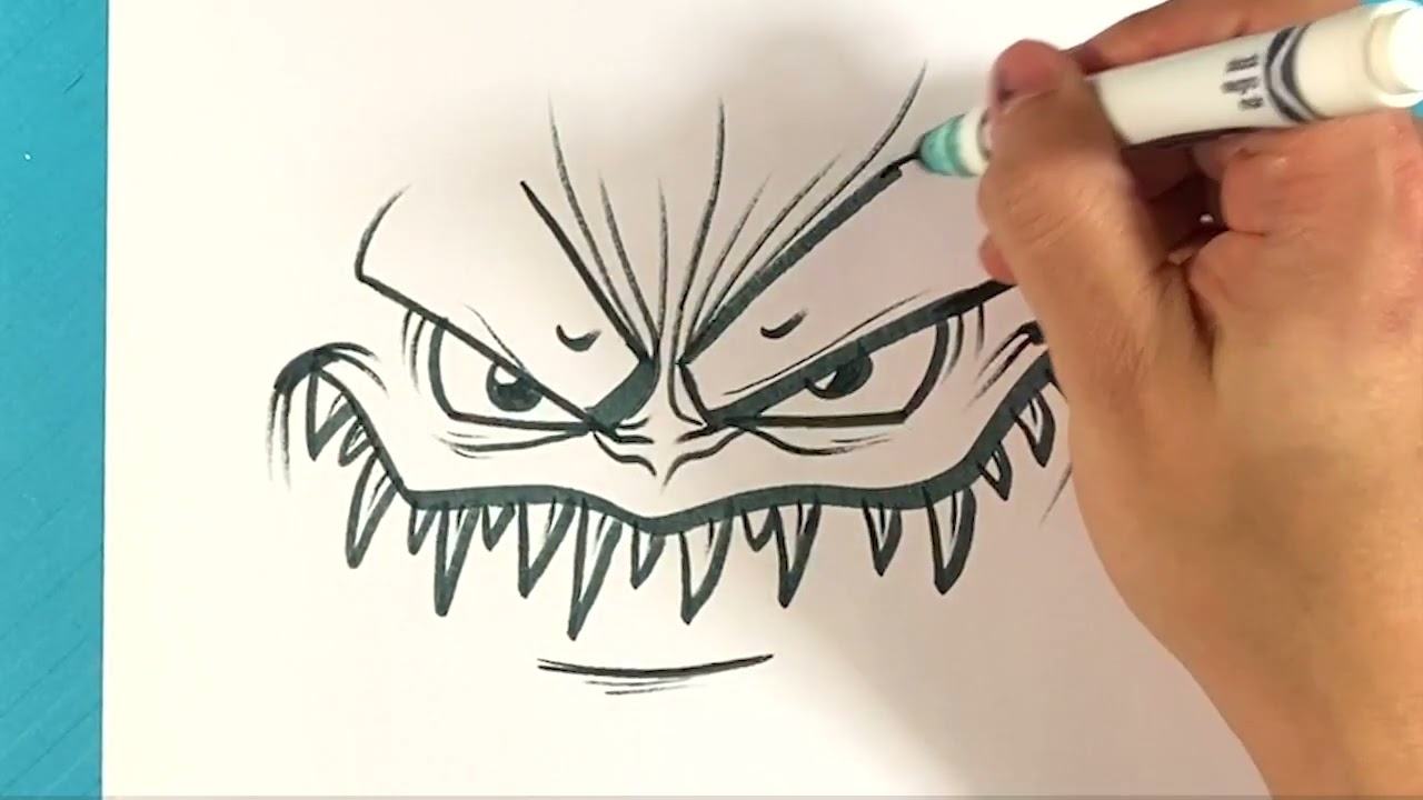 EASY How to Draw SCARY MONSTER FACE RAWR