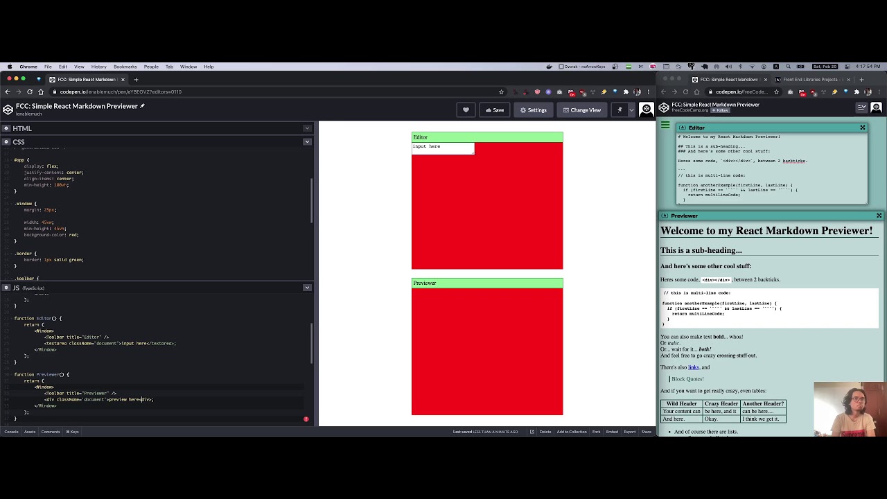 freeCodeCamp: Simple React Markdown Previewer