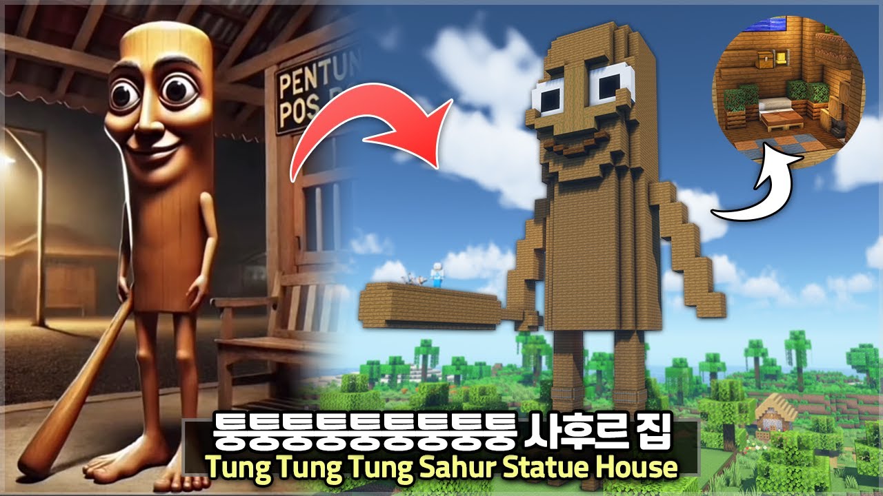 ⛏️ Minecraft Tutorial :: Tung Tung Tung Sahur Statue House 🔨 [마인크래프트 퉁퉁 ...