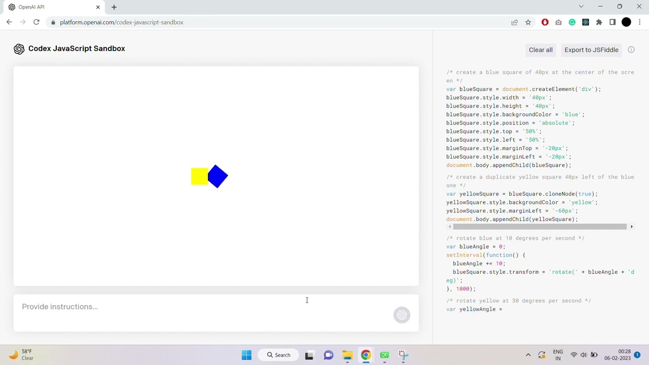 OpenAI Codex Javascript Sandbox tutorial