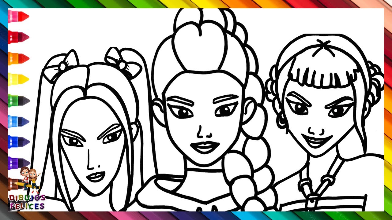 Dibuja Y Colorea A Rumi, Mira Y Zoey De HUNTRIX De K POP Demon Hunters 👩‍🎤🎤✨😈👹🗡️🌈 Dibujos Para Niños