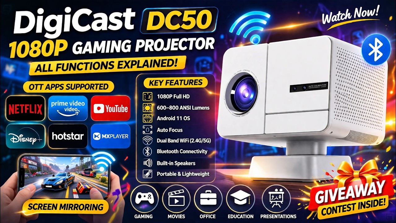🎥 DigiCast DC50 1080P Gaming Projector – Full Features & Demo