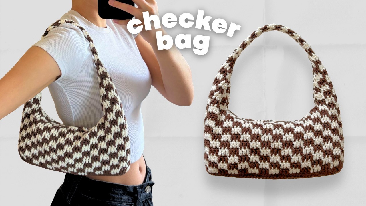 crochet checkered shoulder bag tutorial (any size!) step by step