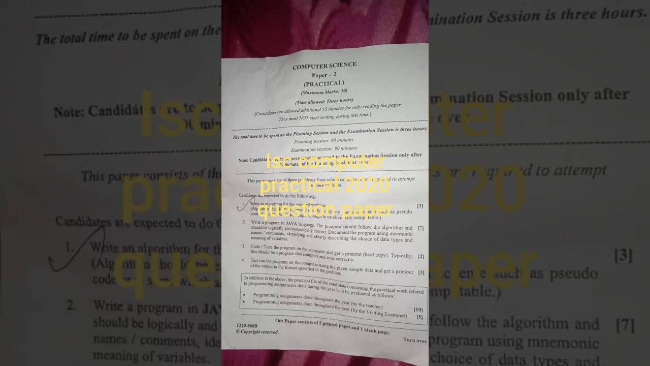 isc computer practical 2020 question paper class 12