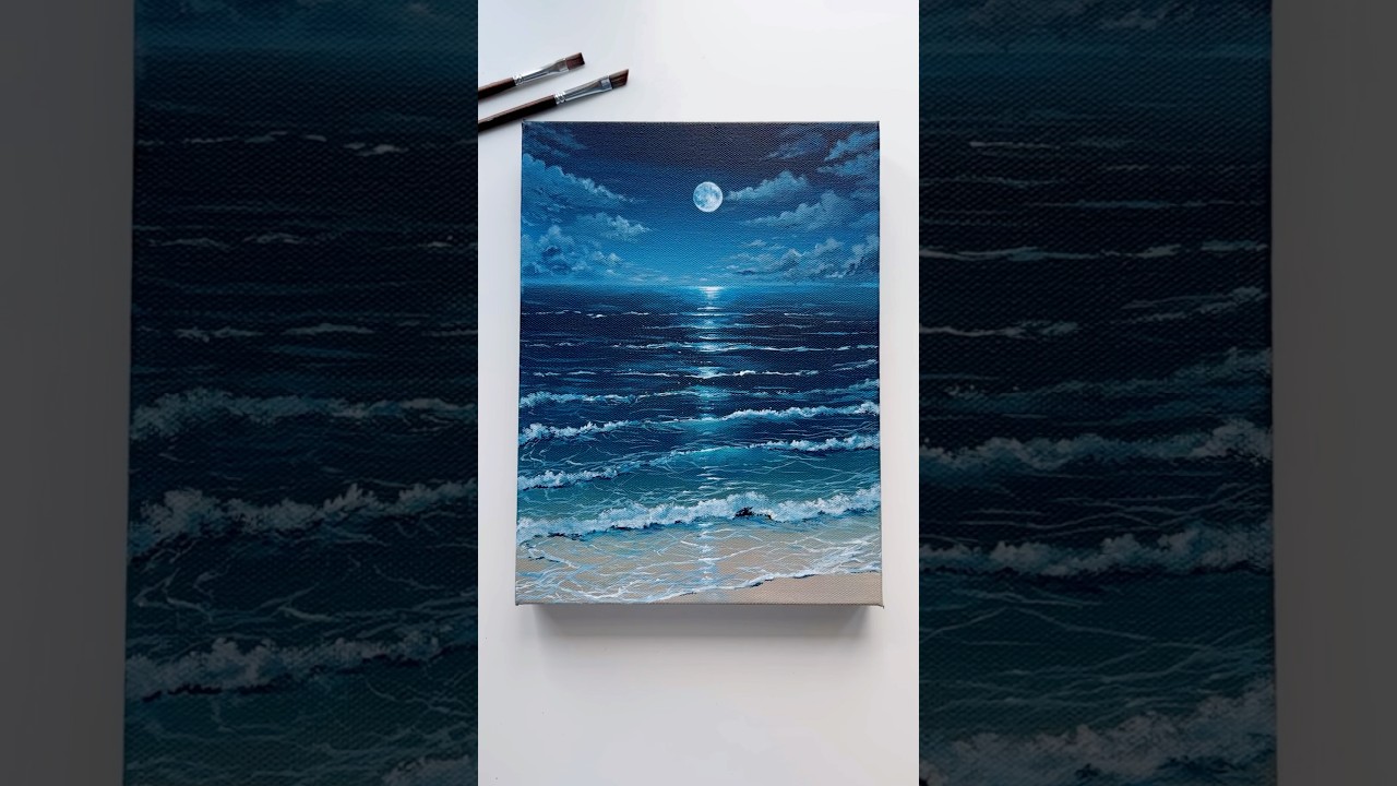 Midnight Tide 🌊🖤 #shorts #acrylicpainting #ocean