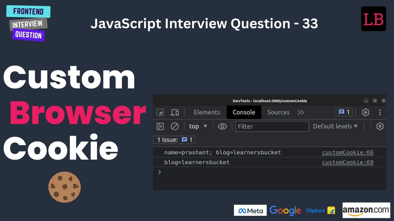 Custom browser cookie | JavaScript Interview Question - 33
