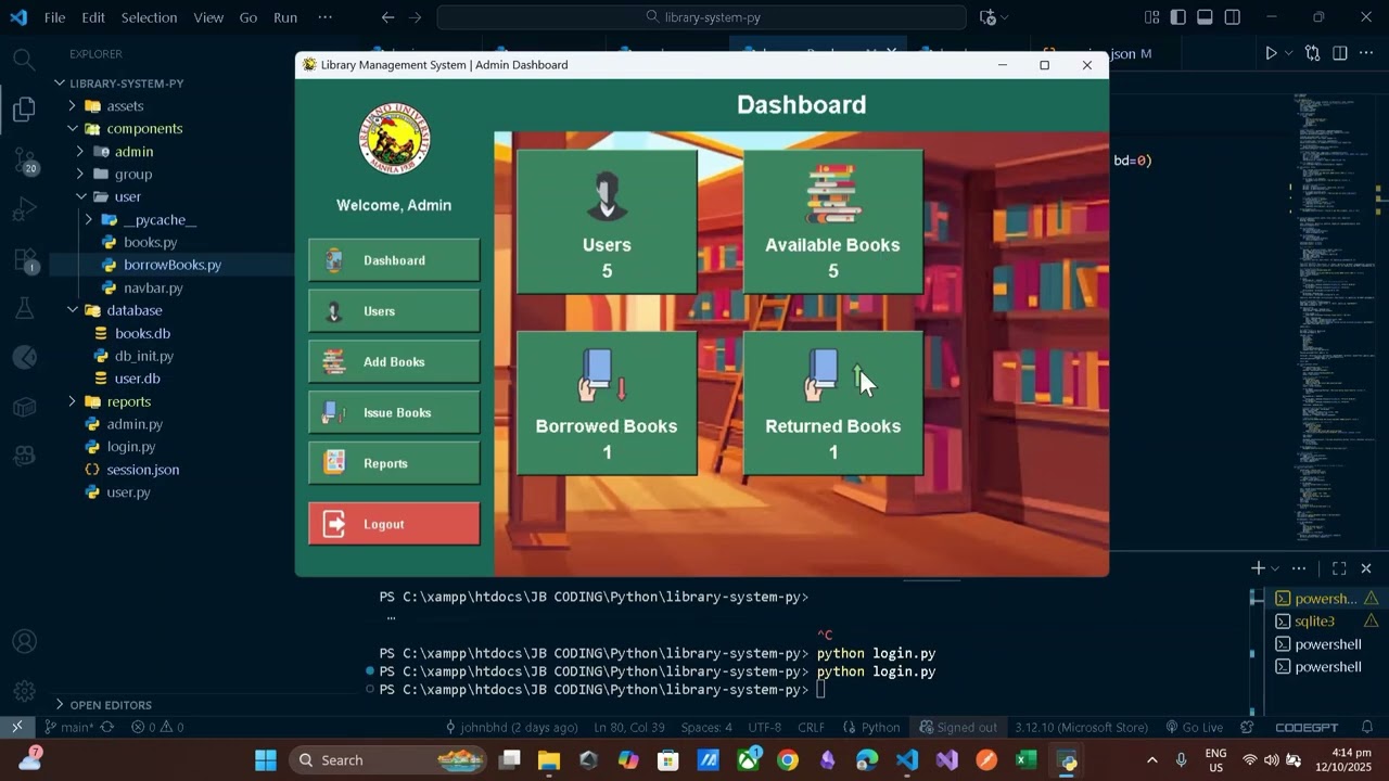Library Management System (Python Tkinter & SQLITE - Desktop App Demo)