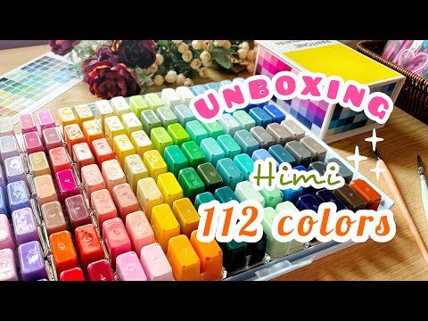 Unboxing the biggest gouache set๐ himi twin cup jelly gouache paint set 112 colors ๐จ ASMR calm music