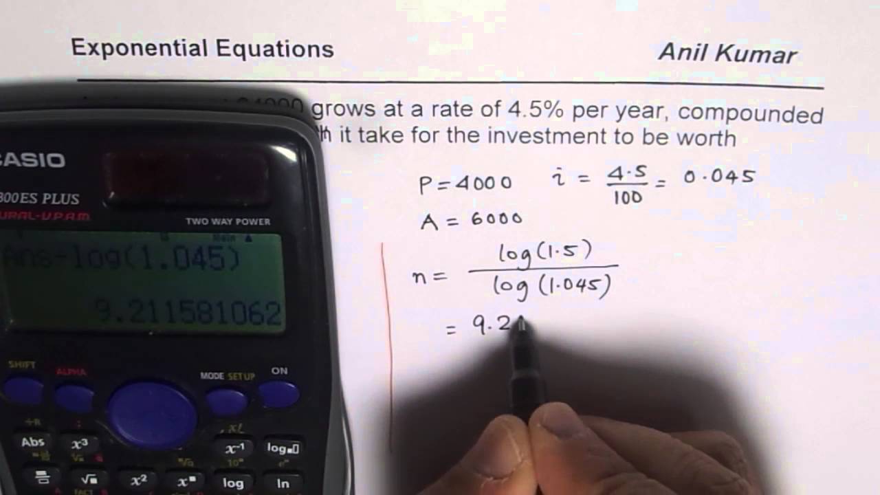 Use Logarithms to Find Annual Compound Interest Investment Growth Time at given interest